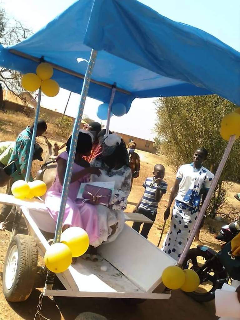 Donkey cart chauffeur newly wedded couple in Tumu